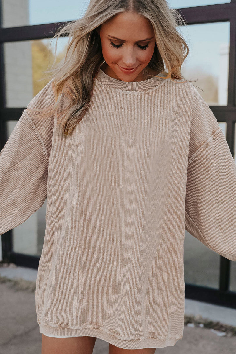 Apricot Ribbed Corduroy Oversized Sweatshirt – Papaya Sue